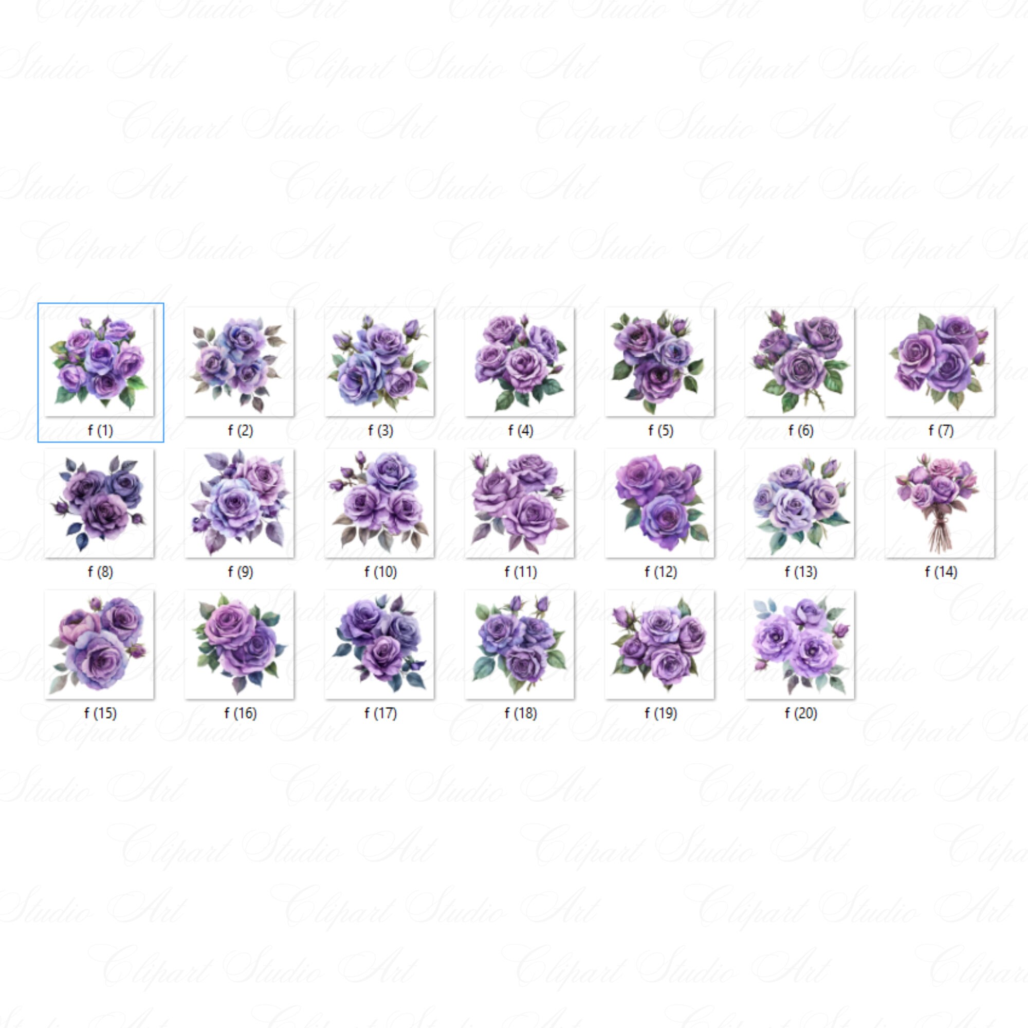 20 Purple Rose Bouquet Clipart, Wedding Bridal Shower Purple Rose ...
