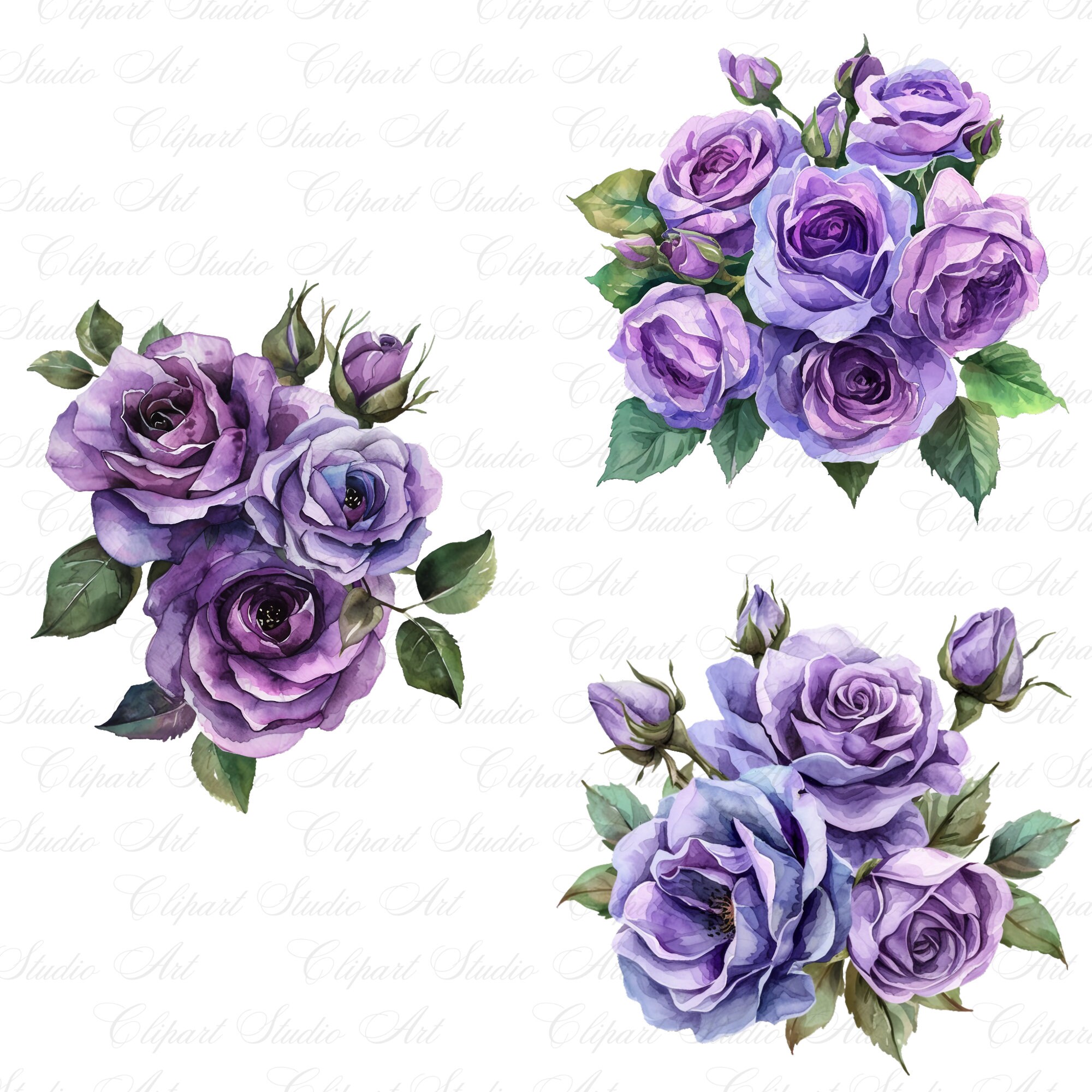 20 Purple Rose Bouquet Clipart, Wedding Bridal Shower Purple Rose ...