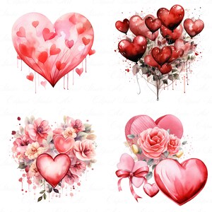 35 Valentine Day Clipart, Valentine Day Watercolor Hearted Clipart ...