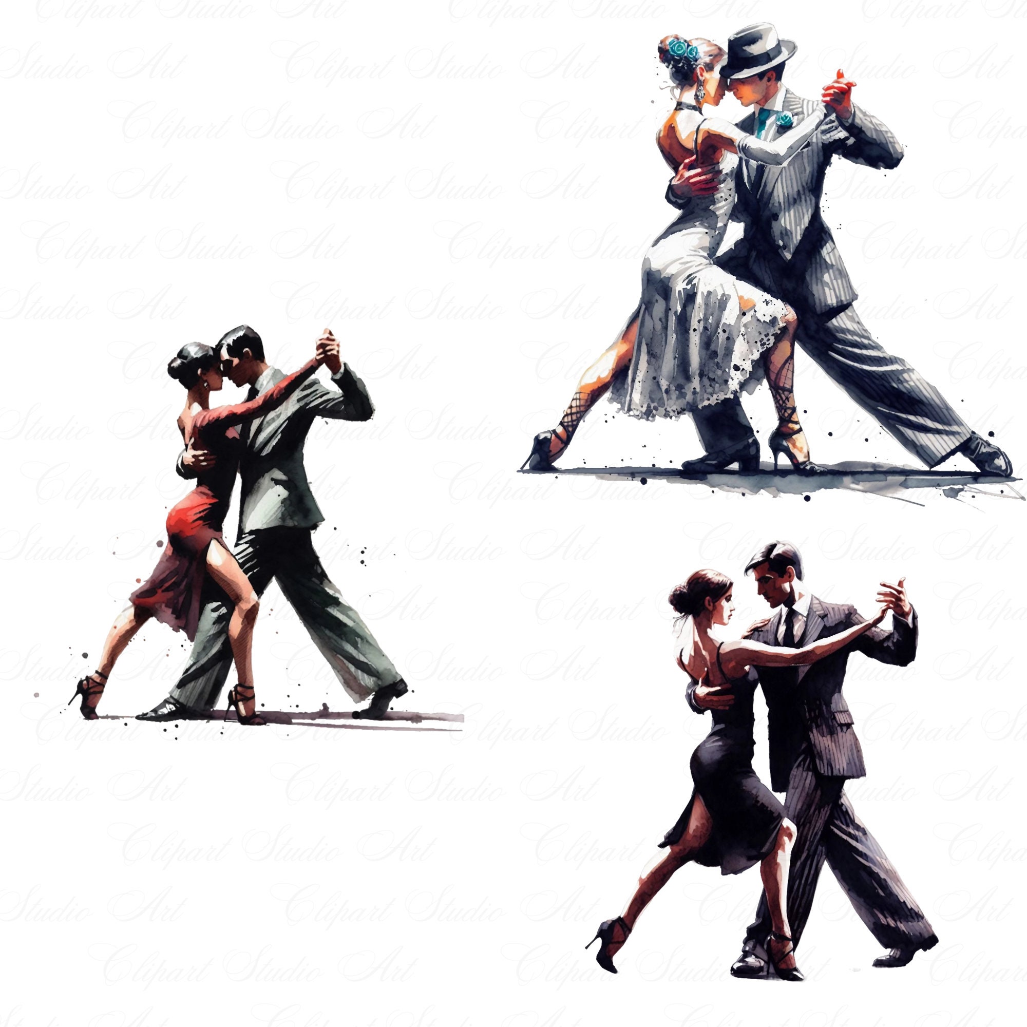 13 Tango Dance Clipart, Couple Dancing Hot Tango Clipart, Watercolor ...