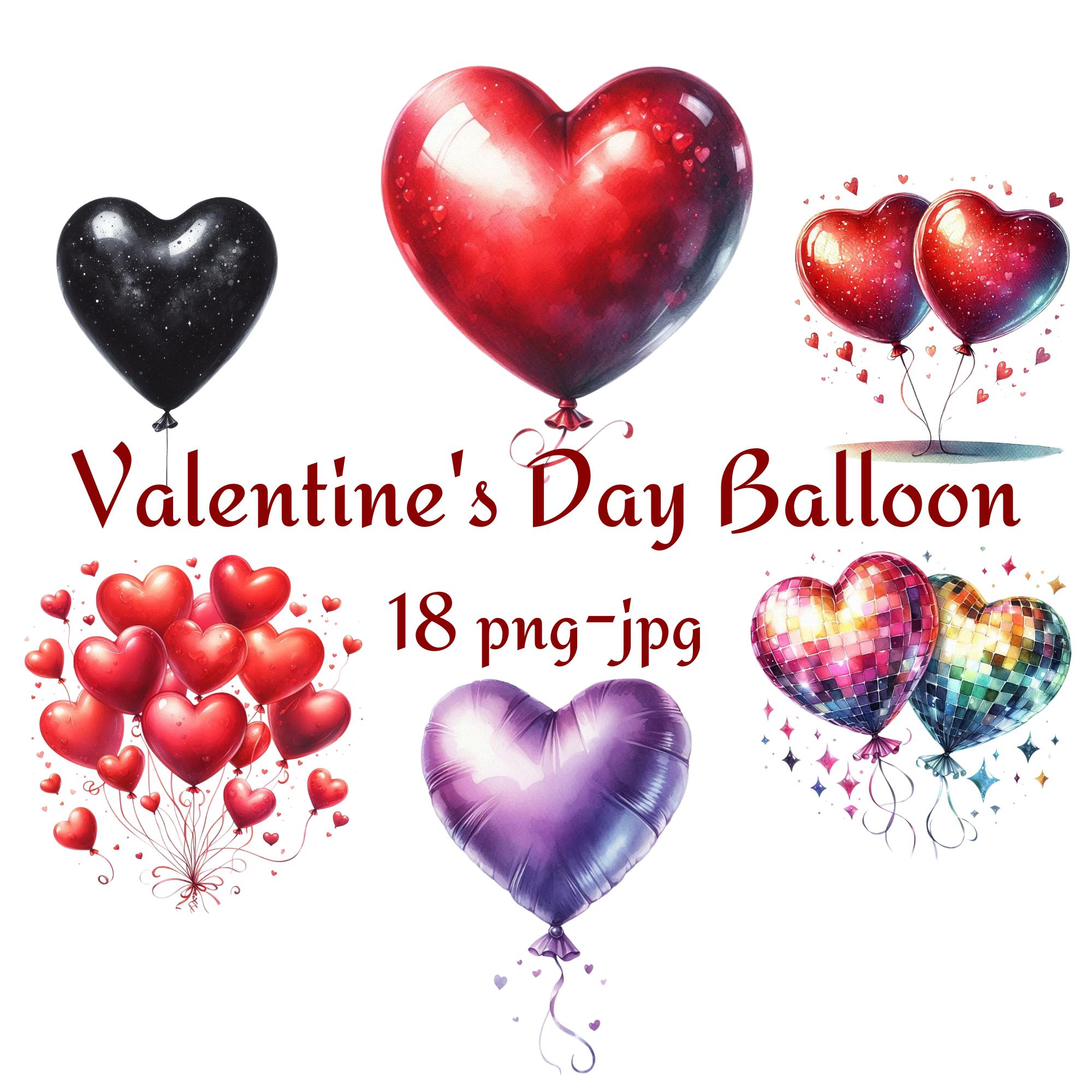18 Valentine's Day Balloons Clipart, Fun Balloons, Watercolor Valentine ...