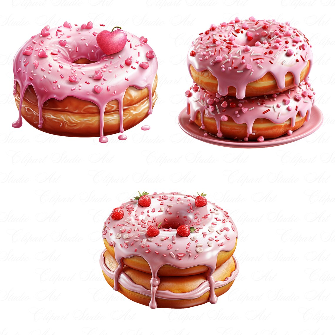 12 Donut Clipart, Watercolor Valentines Day Donut Clipart, Valentine ...