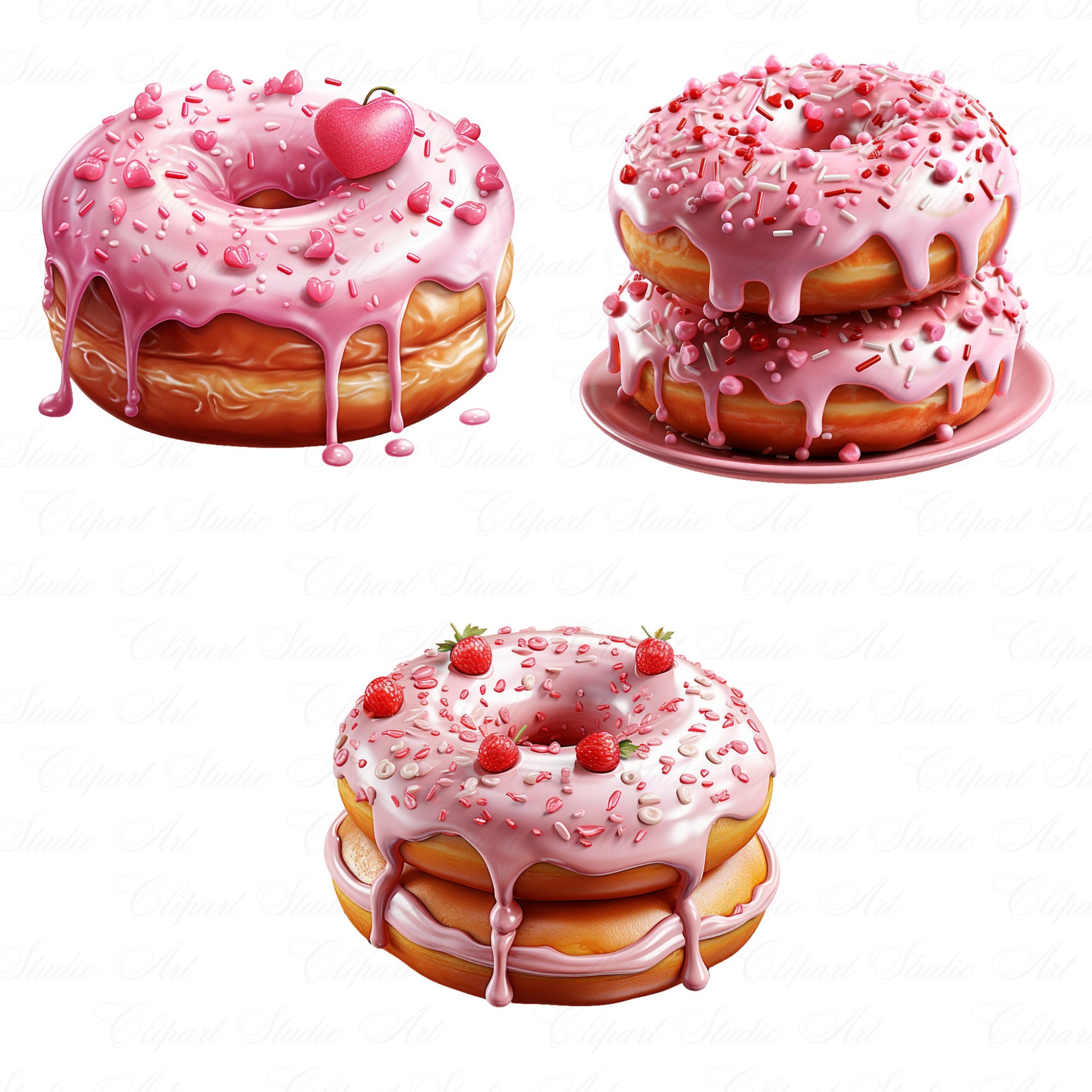 12 Donut Clipart, Watercolor Valentines Day Donut Clipart, Valentine ...