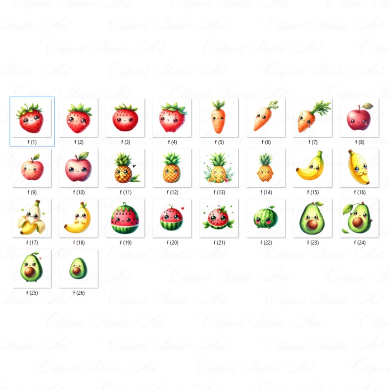 26 Cute Fruits Clipart, Various Colorful Fruits Clipart, Watercolor ...