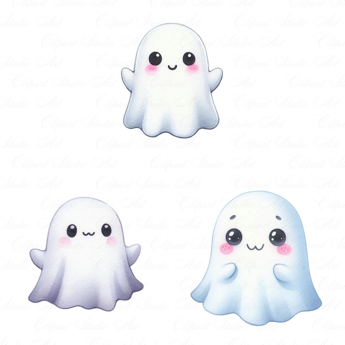 13 Cute Ghosts Clipart, Halloween Cute Ghosts, Watercolor Cute Ghosts ...