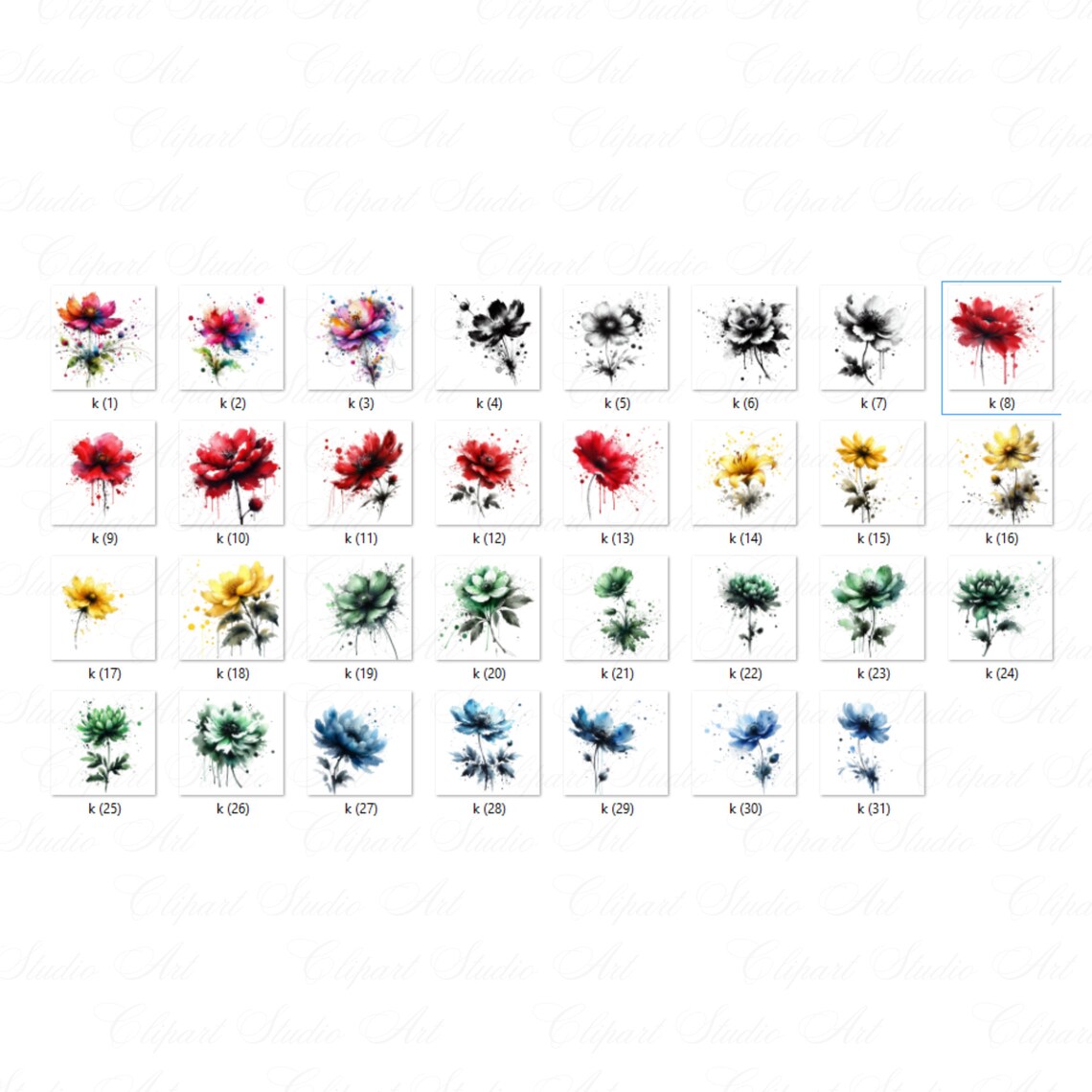 31 Flower Ink Splash Clipart, Flower Ink Splash Clipart, Watercolor ...