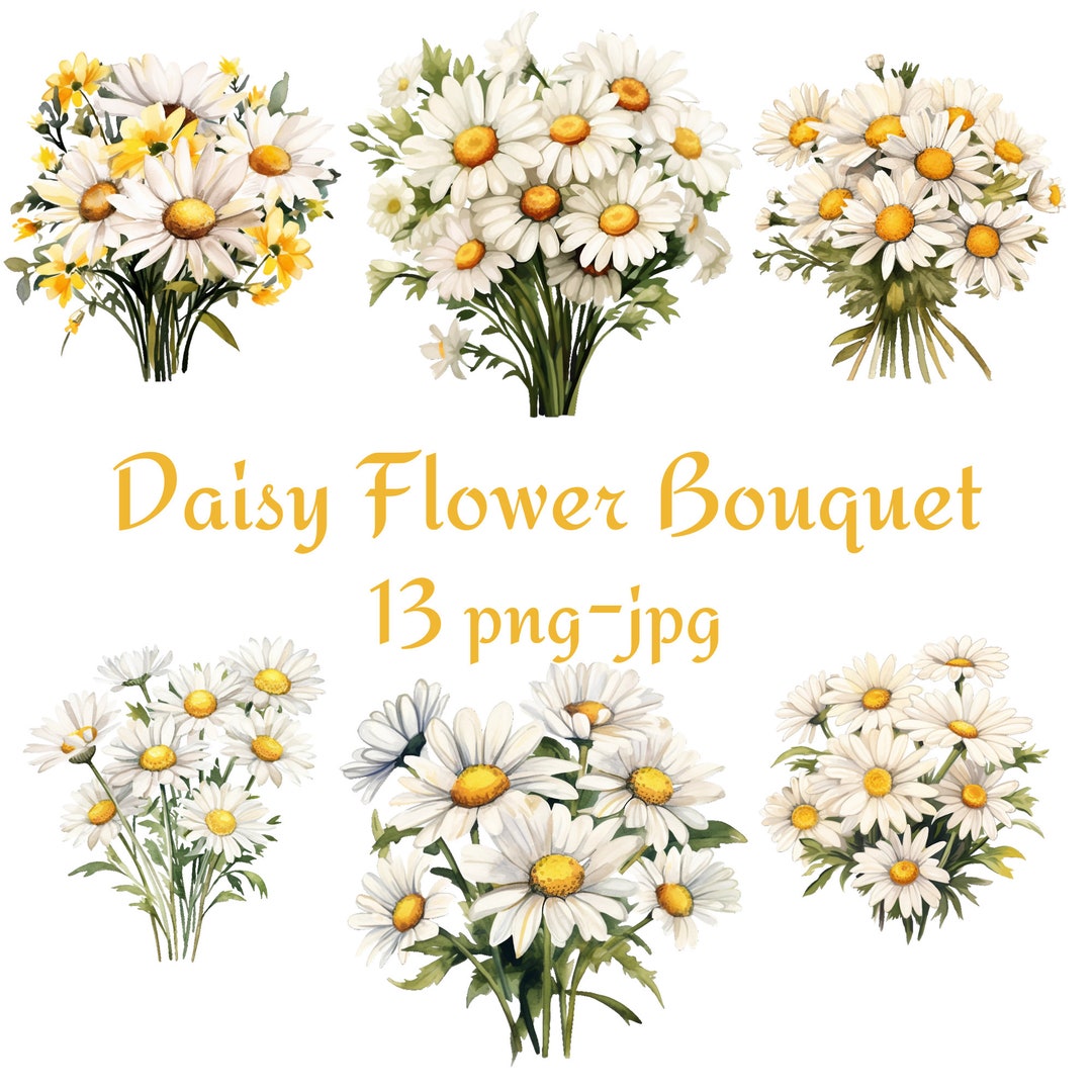 13 Daisy Flower Bouquet Clipart, Wedding Bridal Shower Daisy Flower ...