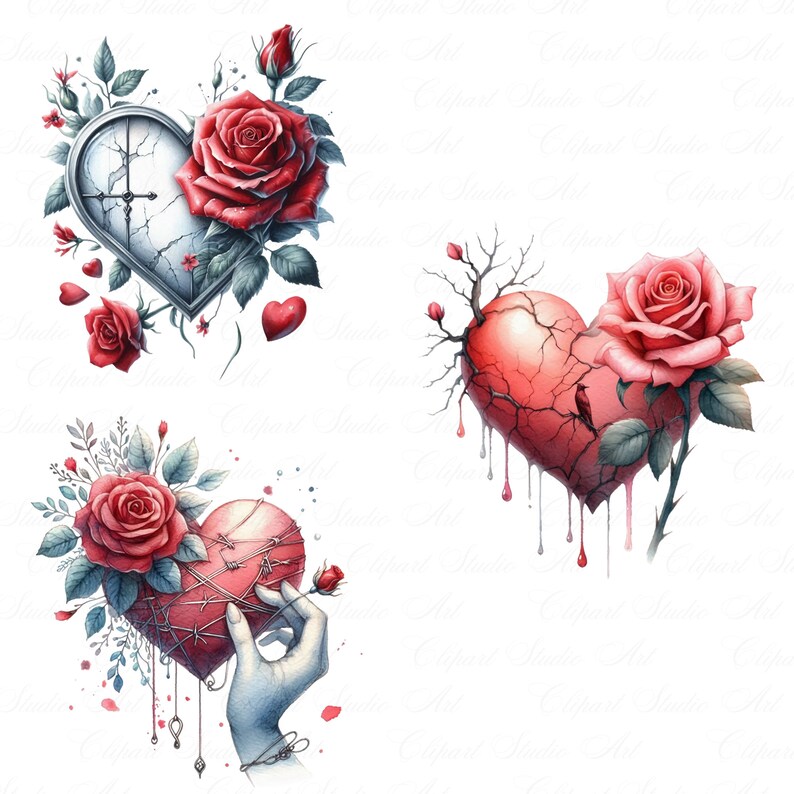 20 Heart and Rose Clipart, Valentine Rose Clipart, Valentine Heart ...