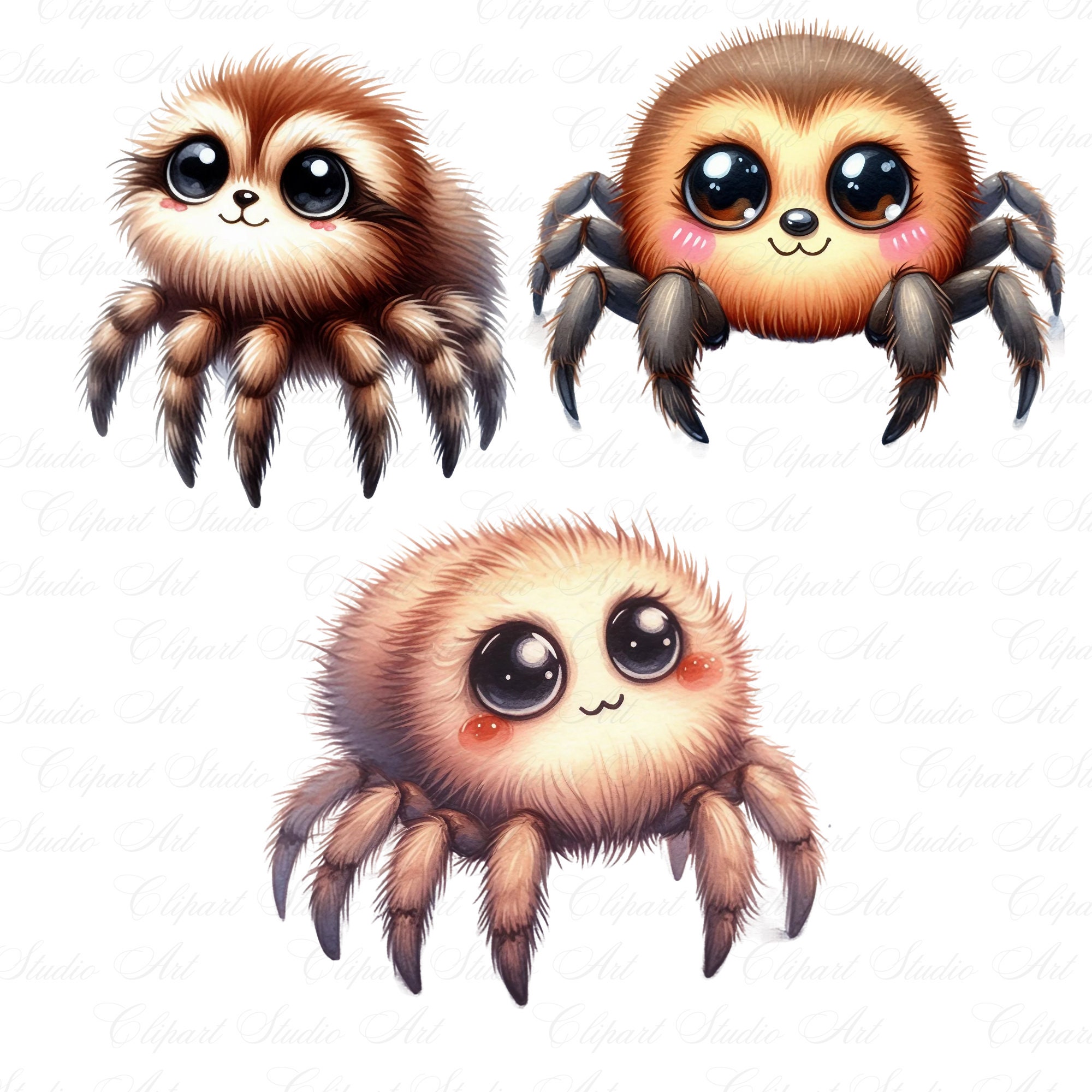 14 Cute Spiders Clipart, Watercolor Cute Little Spring Insects Clipart ...