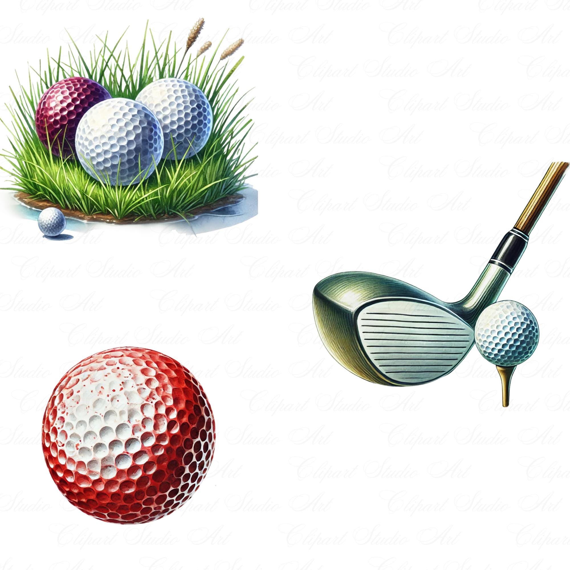 16 Golf Clipart, Golf Ball Clipart, Golf Club, Golf Sport Watercolor ...