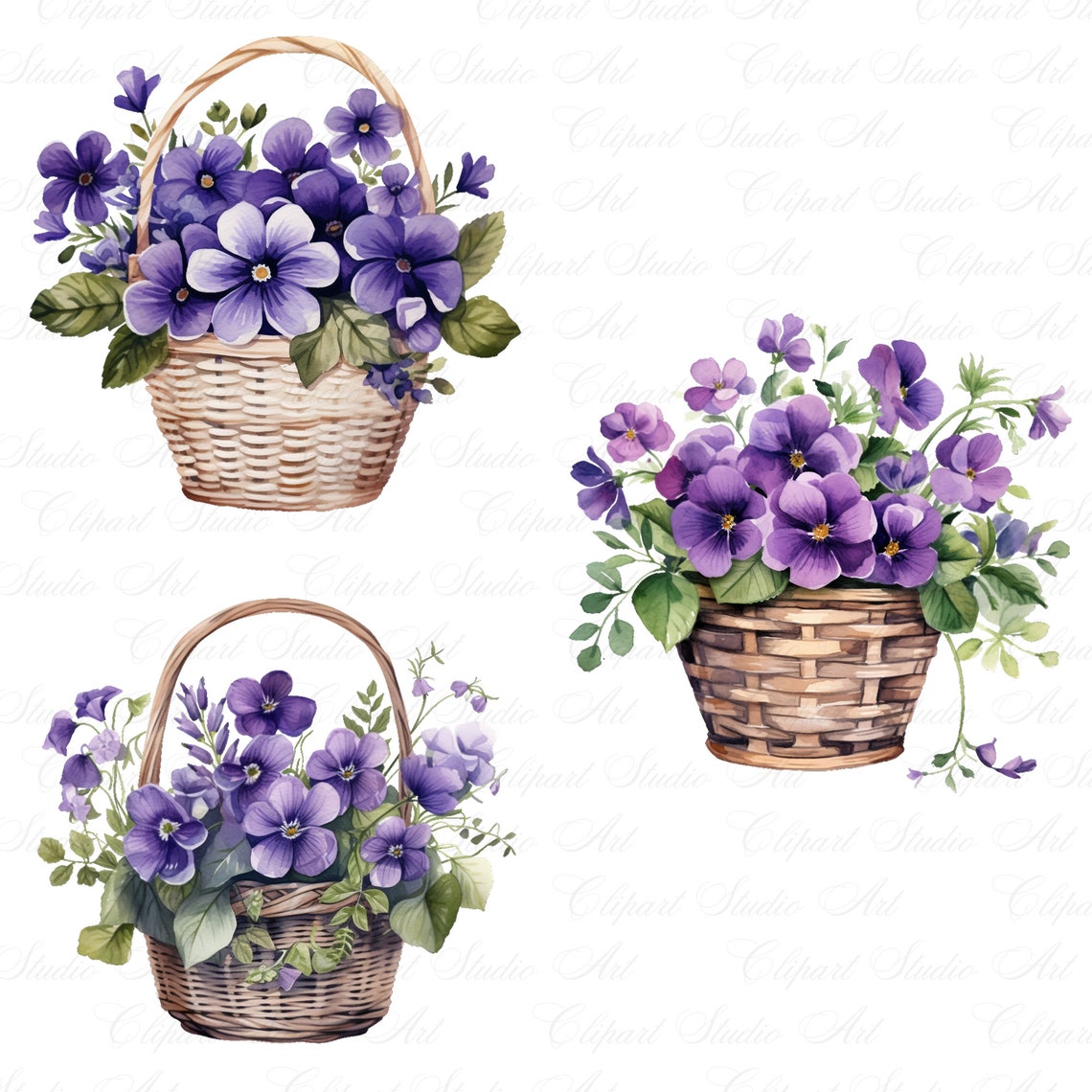 19 Violet Flower Basket Clipart, Wedding Bridal Shower Violet Flower ...