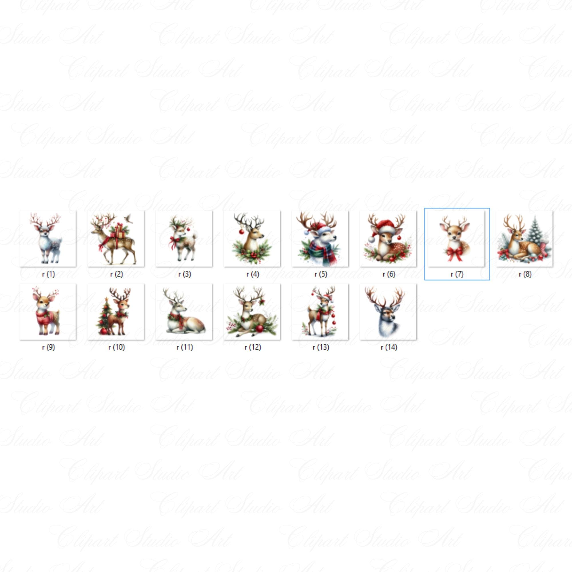 14 Christmas Reindeer Clipart, Forest Animals Clipart, Watercolor ...