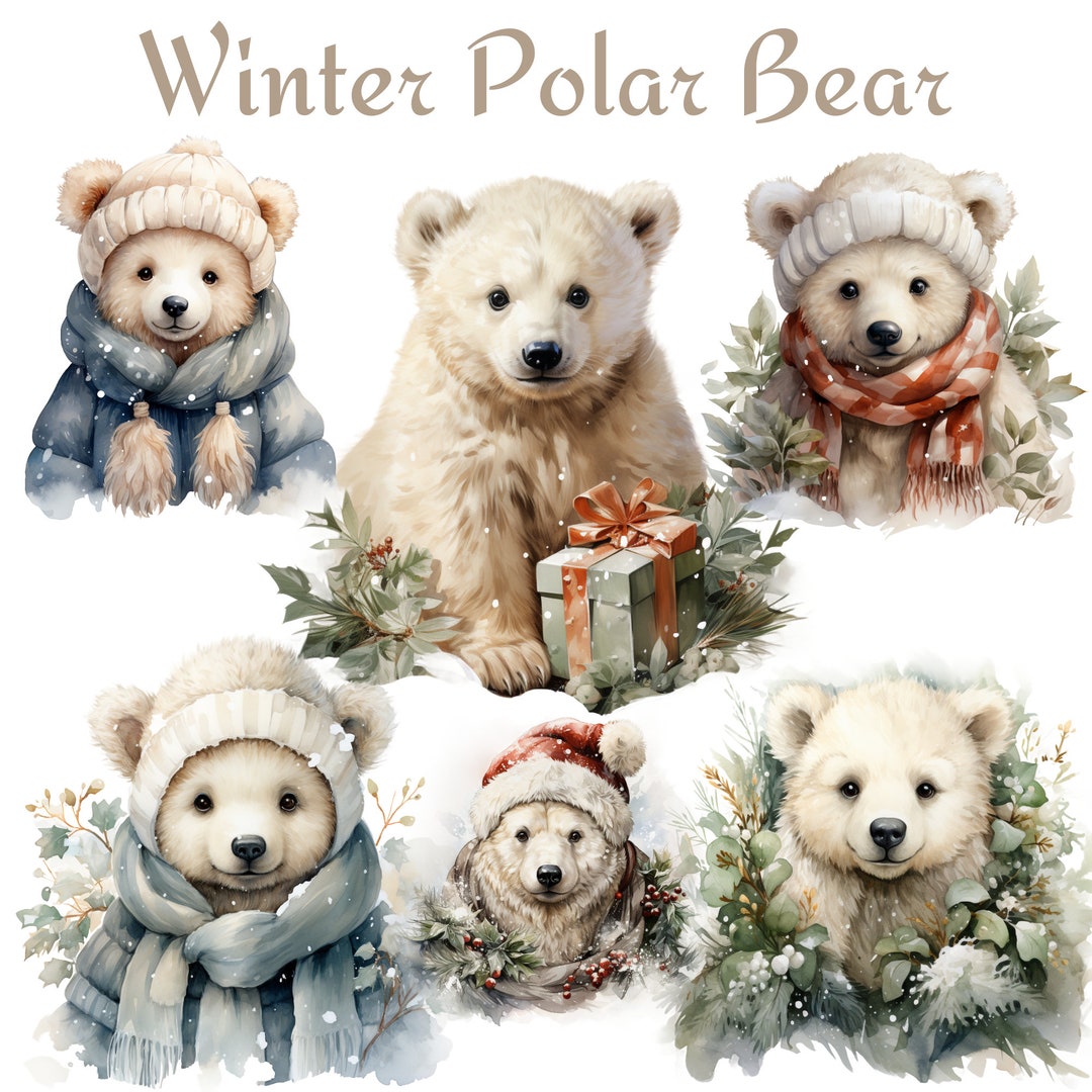 North Pole Christmas Clipart, Christmas Polar Bear Winter Watercolor ...