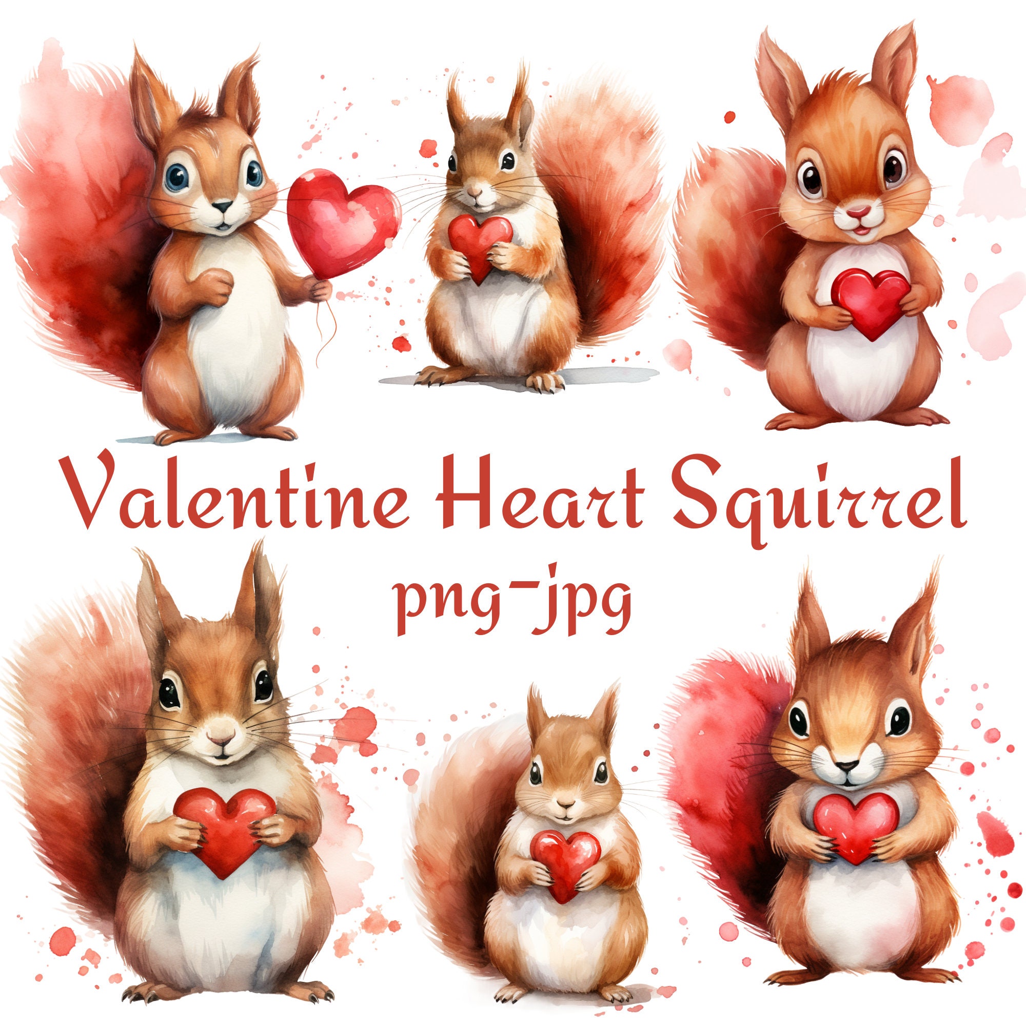 Valentine Heart Squirrel Clipart, Watercolor Squirrel With Heart ...