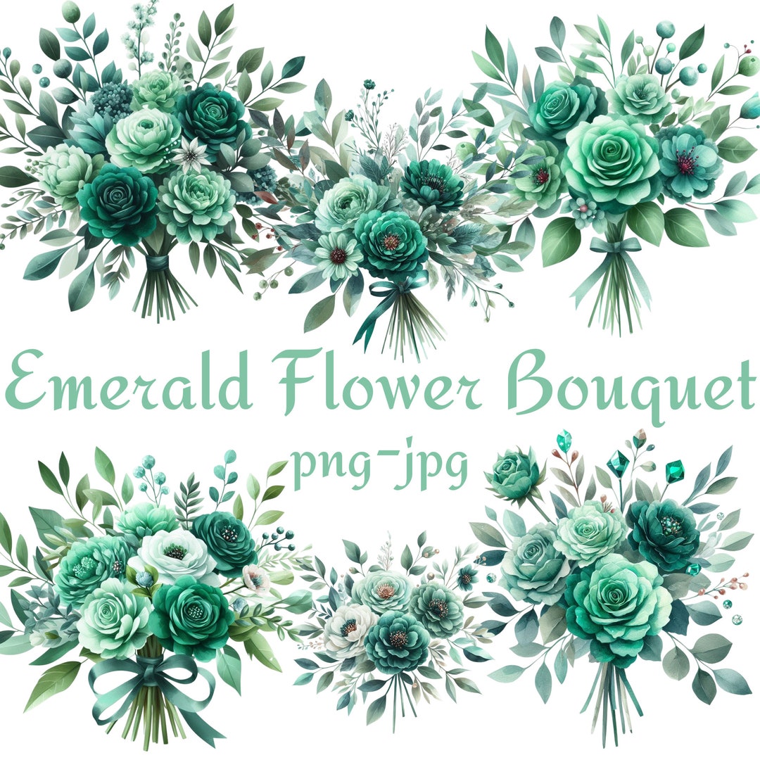 Emerald Flower Bouquet Clipart, Watercolor Emerald Flower Bouquet ...