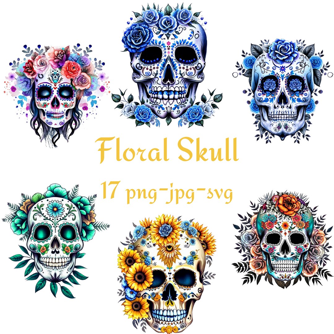 17 Halloween Floral Skull Clipart Png, Day of the Dead Candy Skull ...