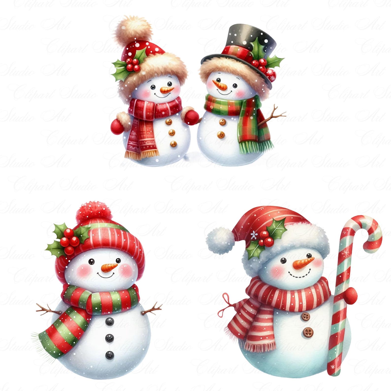 17 Christmas Cute Snowman Clipart, Christmas Winter Clipart, Watercolor ...