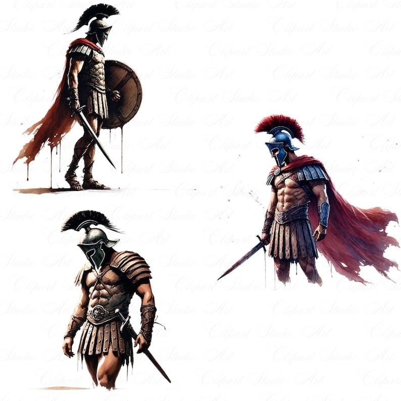 14 Gladiator Clipart, Ancient Rome, Roman Warrior Clipart, Watercolor ...