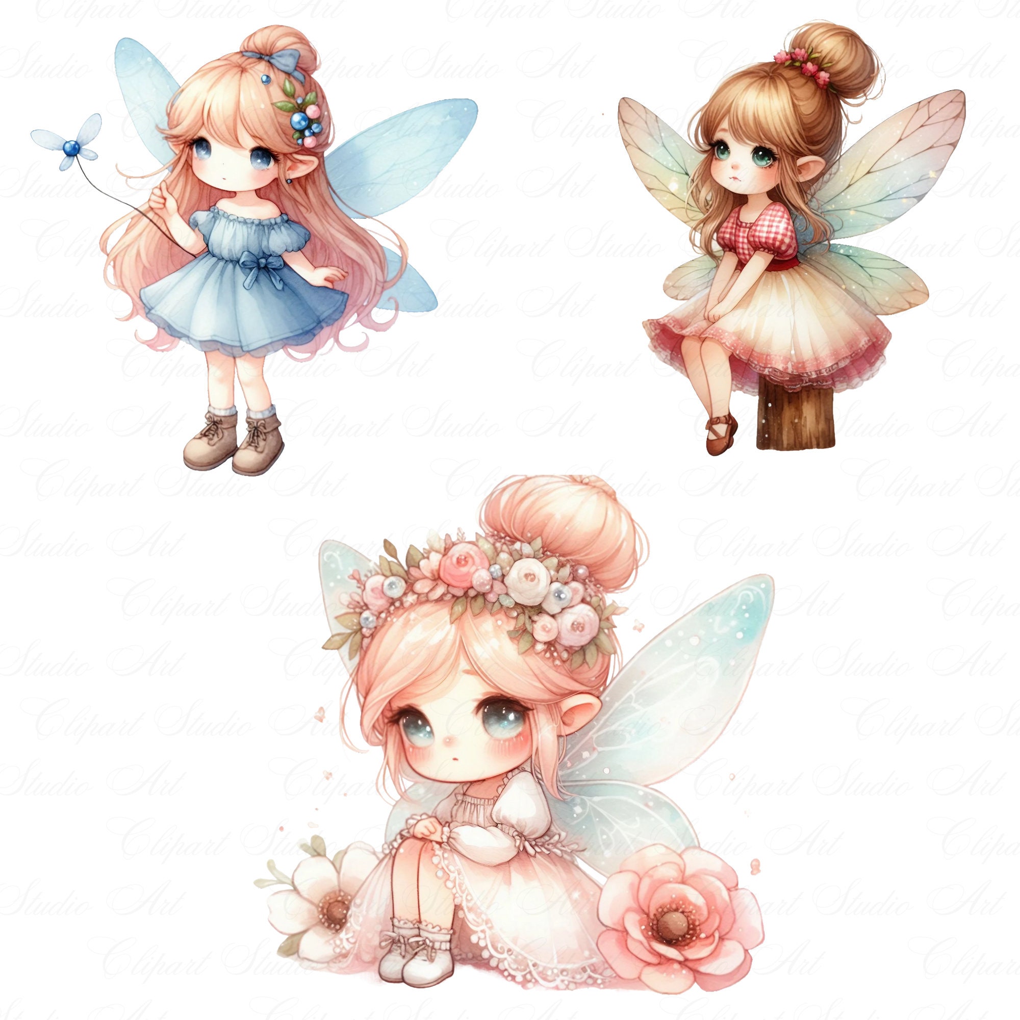 18 Cute Fairy Clipart, Cute Magical Fairies Clipart, Watercolor Cute ...