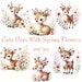 Cute Deer With Spring Flowers Clipart, Watercolor Floral Deer Clipart ...