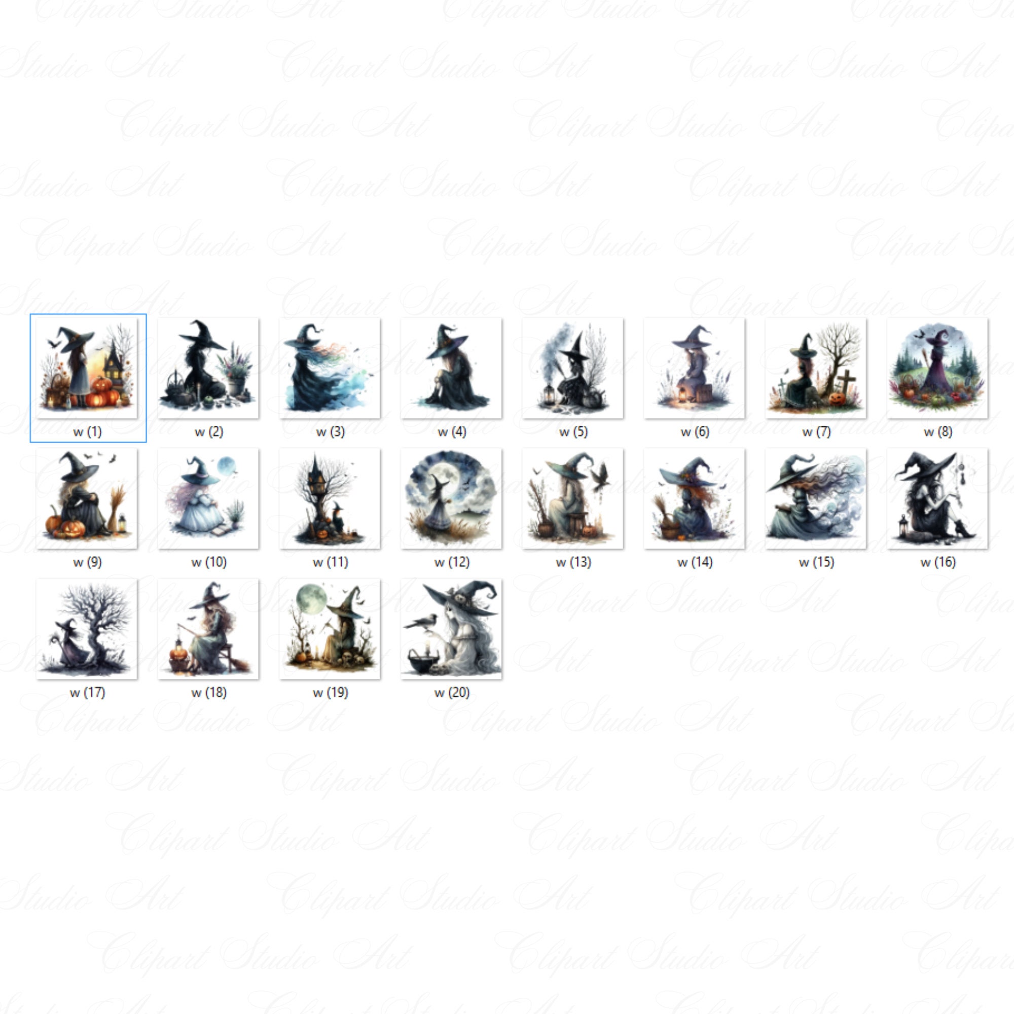 20 Witches Clipart, Witches on Halloween Clipart, Watercolor Witches ...