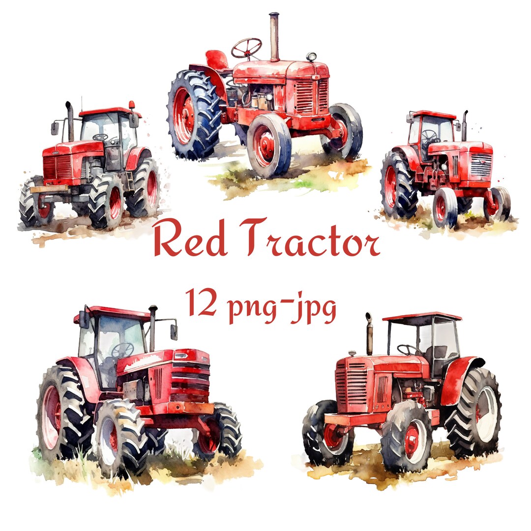 Red Tractor Farming Vehicles Clipart, Watercolour Red Tractor Clipart ...