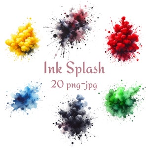 20 Ink Splash Clipart, Ink Splash Clipart, Watercolor Ink Splash ...