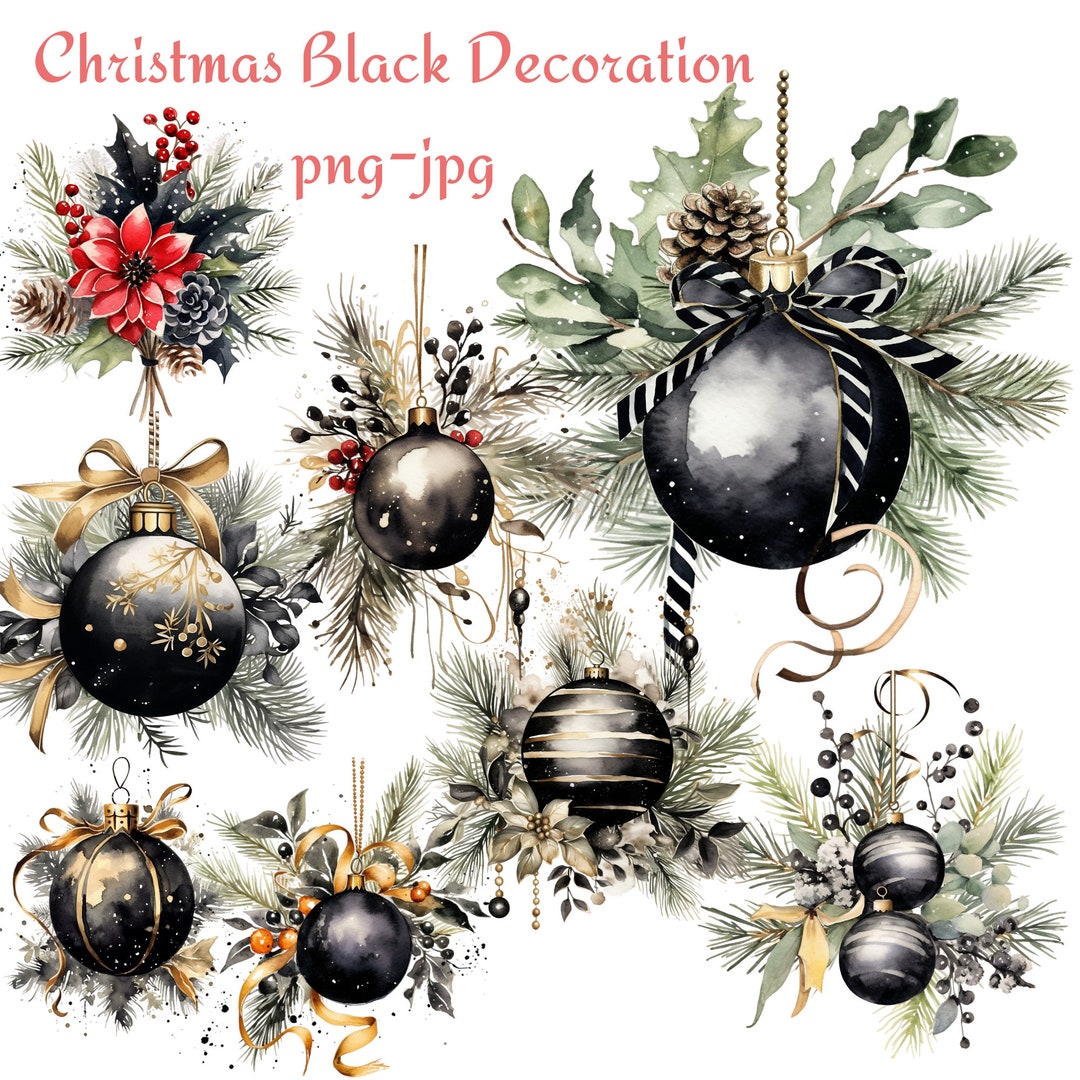 Christmas Black Decoration Clipart, Black & Gold Christmas Decoration ...