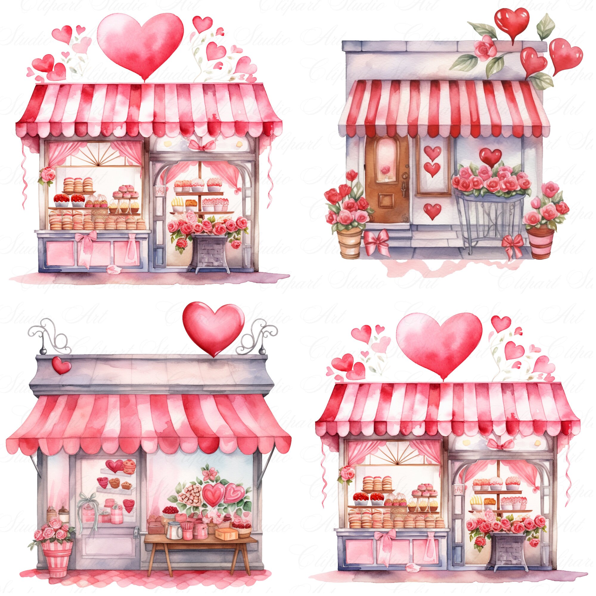 16 Valentine Candy Shop Clipart, Valentine Shop Watercolor Clipart ...