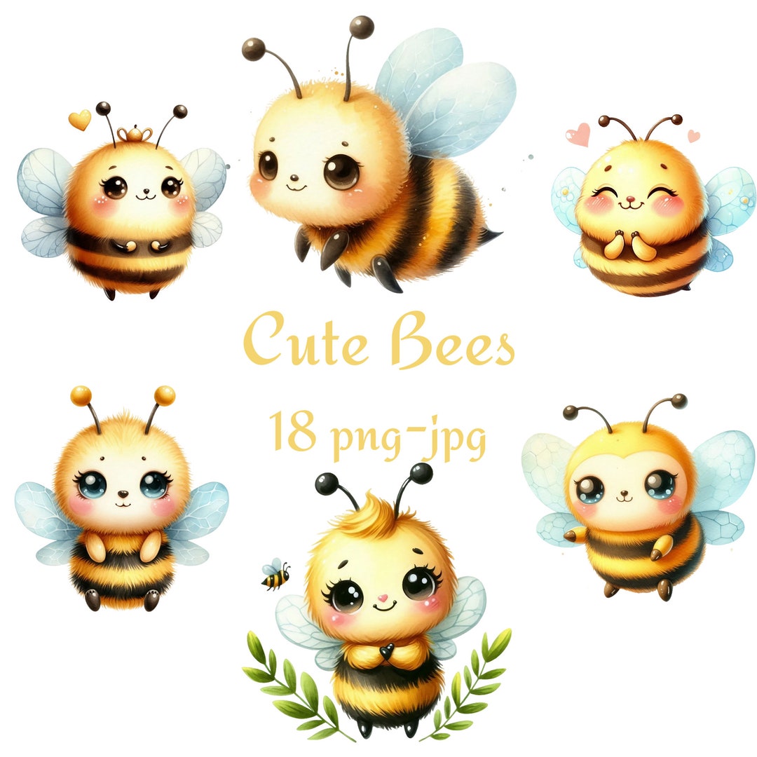 18 Cute Bees Clipart, Sweet Bees Clipart, Watercolor Cute Bees High ...