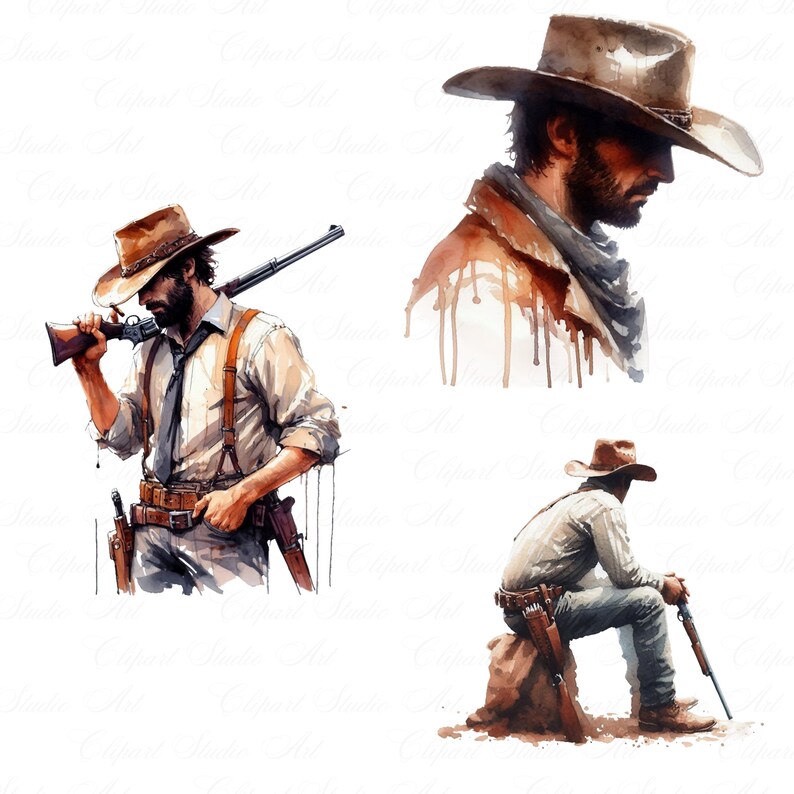 22 Cowboy Clipart, Wild West Cowboy Clipart, Watercolor Cowboy High ...