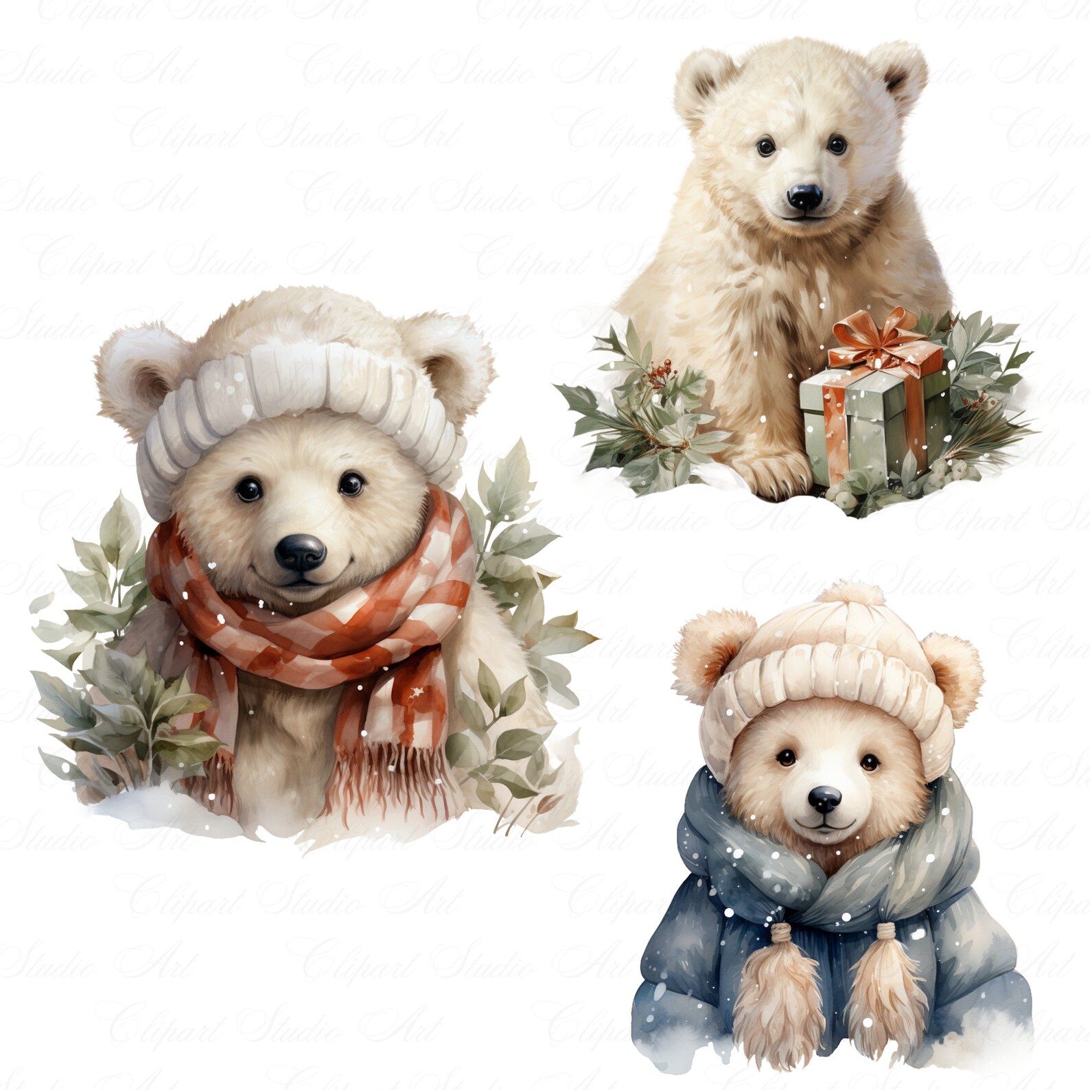 11 North Pole Christmas Clipart, Christmas Polar Bear Winter Watercolor ...