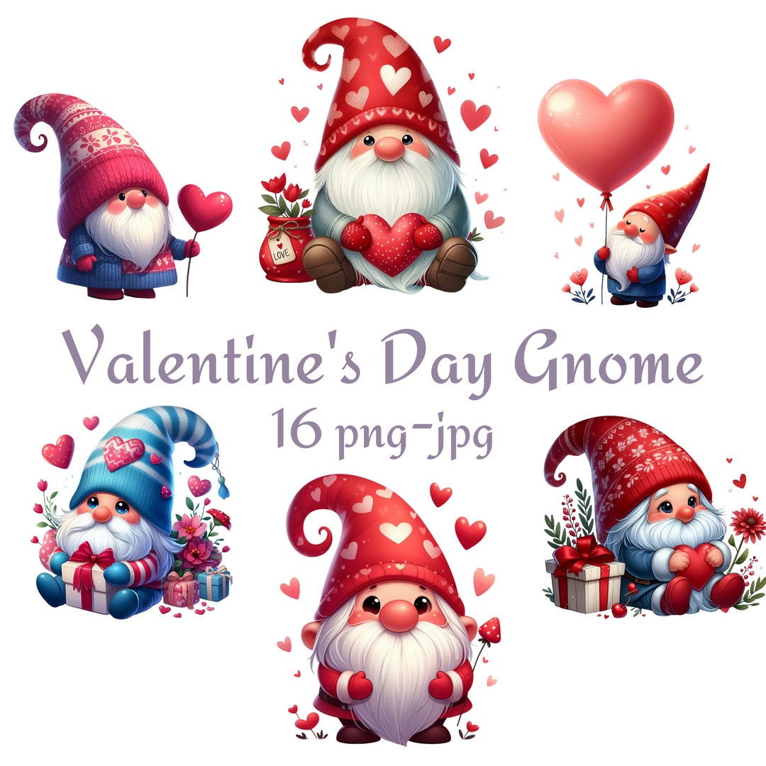 16 Valentine's Day Gnome Clipart, Valentine's Day Heart Clipart ...
