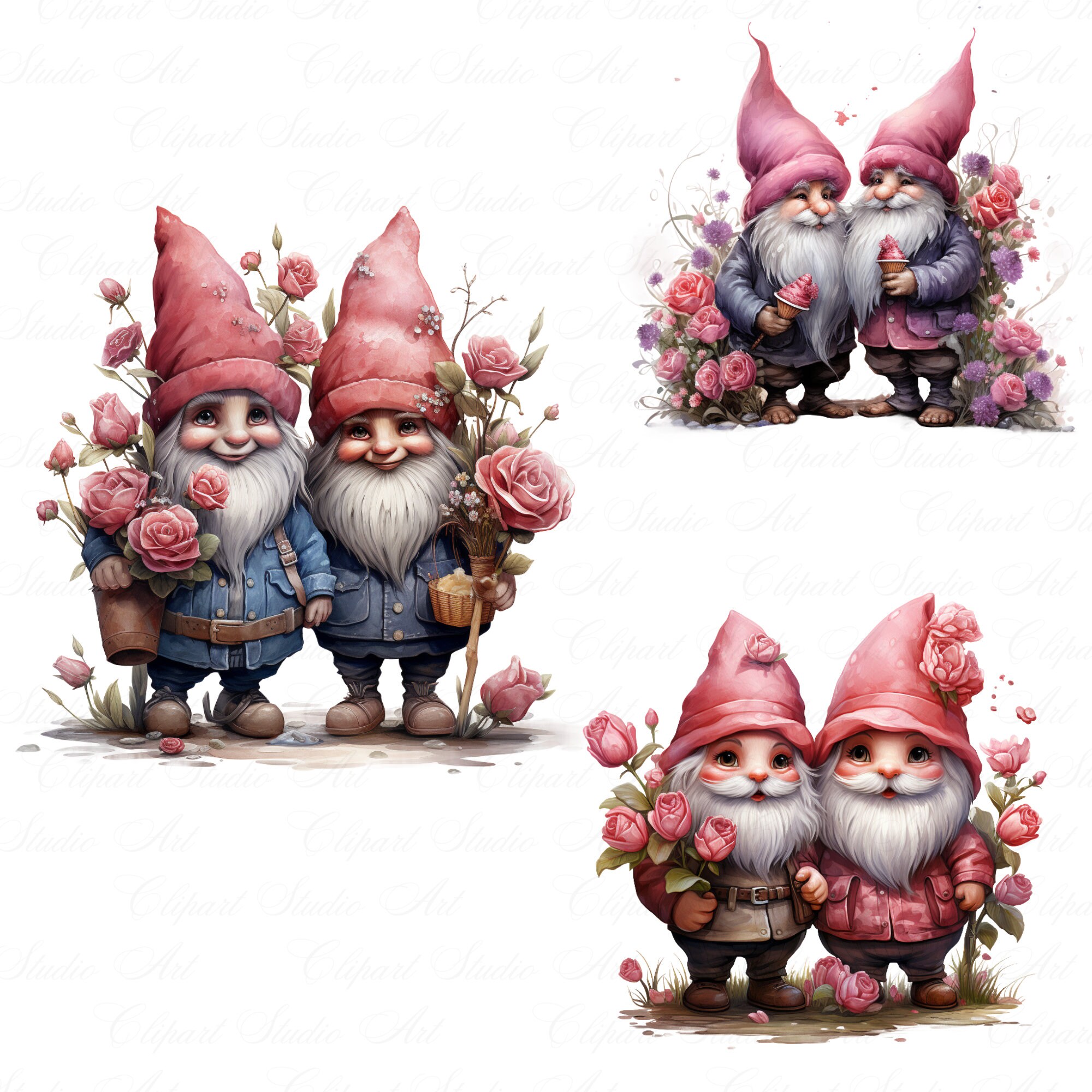22 Whimsical Valentines Gnomes Clipart, Watercolor Whimsical Gnomes ...