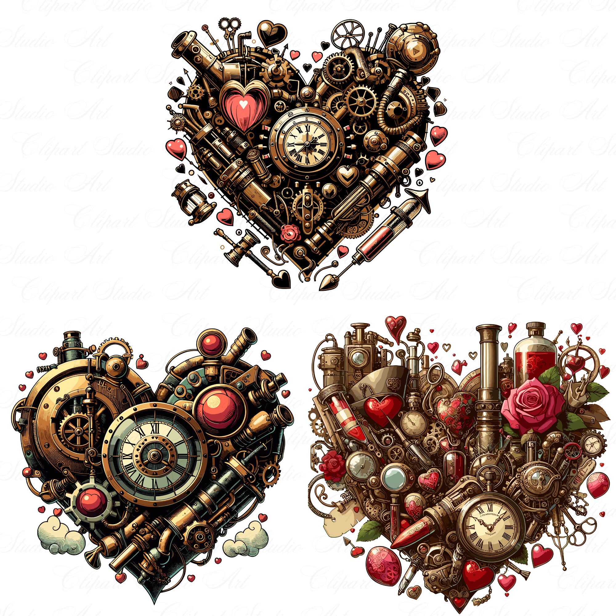 13 Steampunk Valentine's Day Heart Clipart, Steampunk Elements Bundle ...