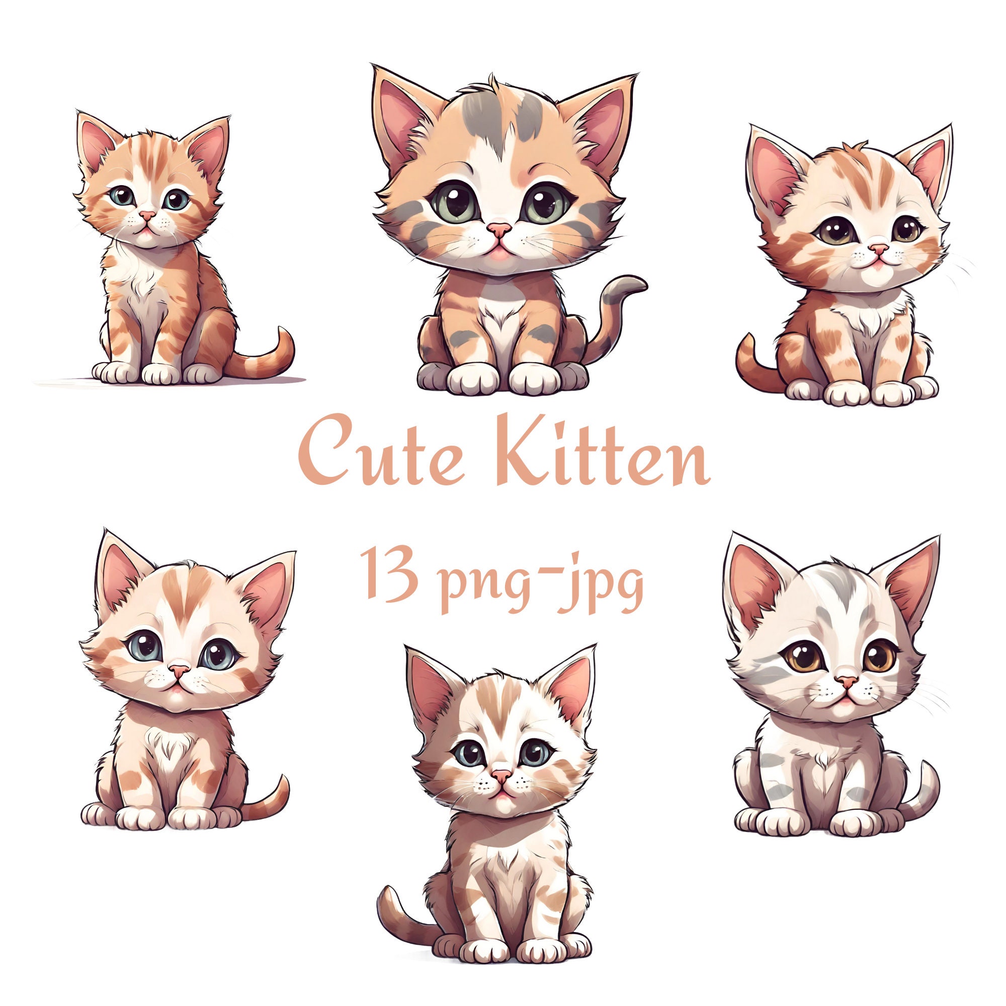 13 Cute Kitten Clipart, Little Cute Cats Clipart, Animals Clipart ...