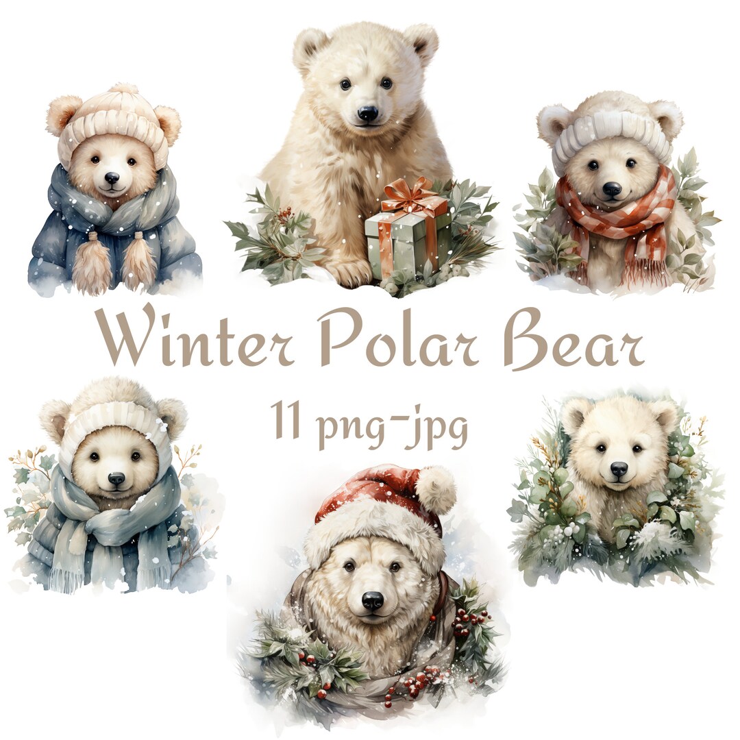 11 North Pole Christmas Clipart, Christmas Polar Bear Winter Watercolor ...