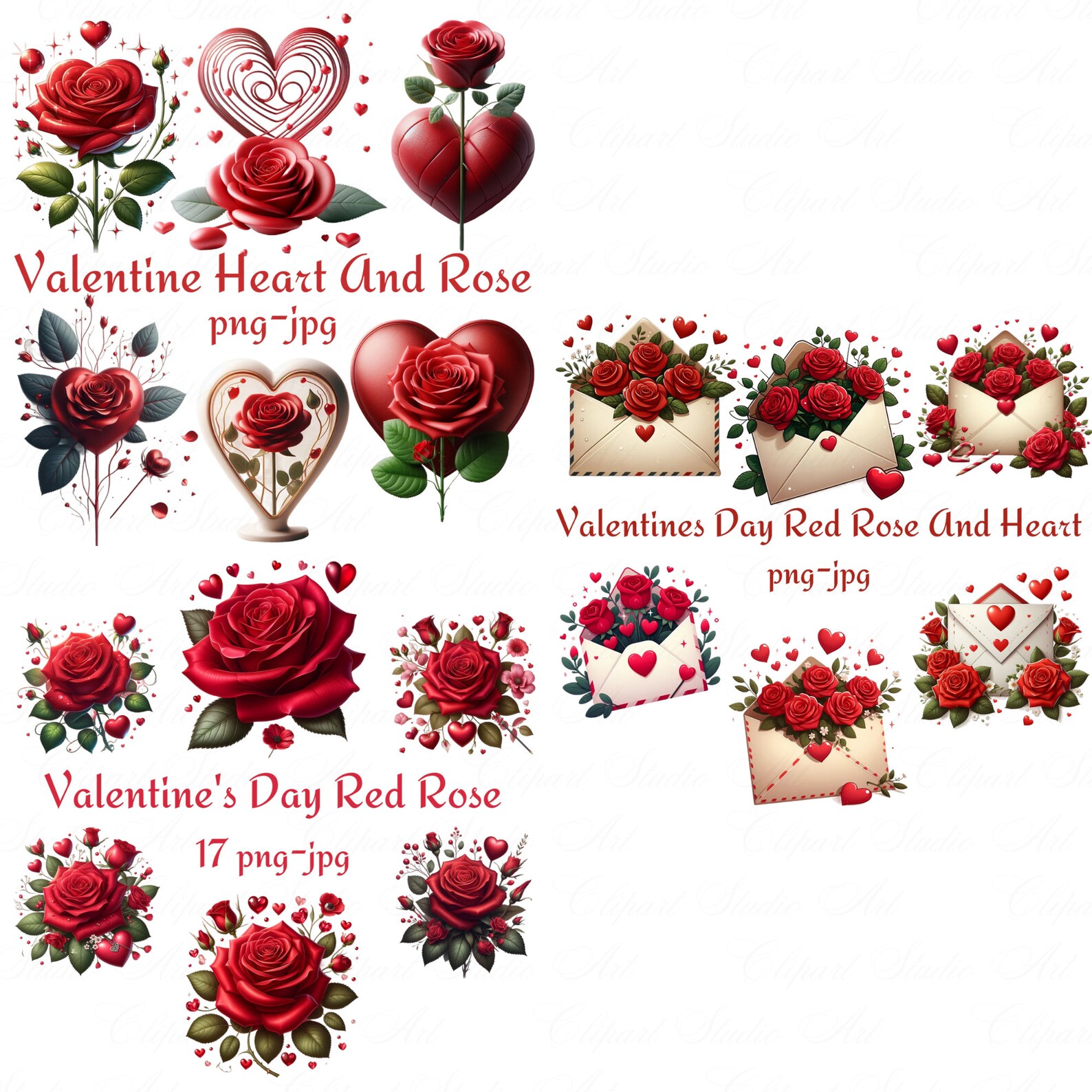 860+ Rose Flower Bundle Clipart, Watercolor Rose Floral Clipart, Rose ...