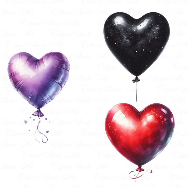 18 Valentine's Day Balloons Clipart, Fun Balloons, Watercolor Valentine ...