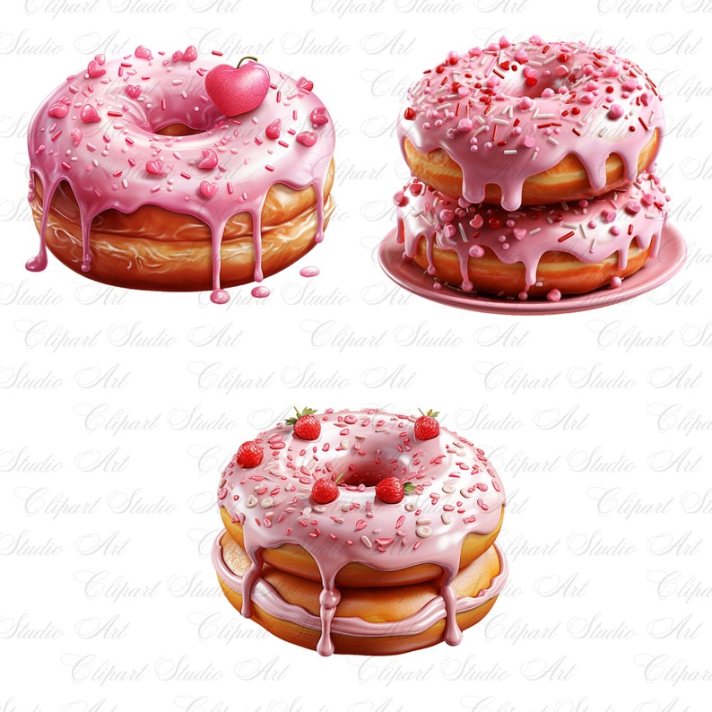 Valentines Day Donut Clipart, Watercolor Valentines Day Donut Clipart ...