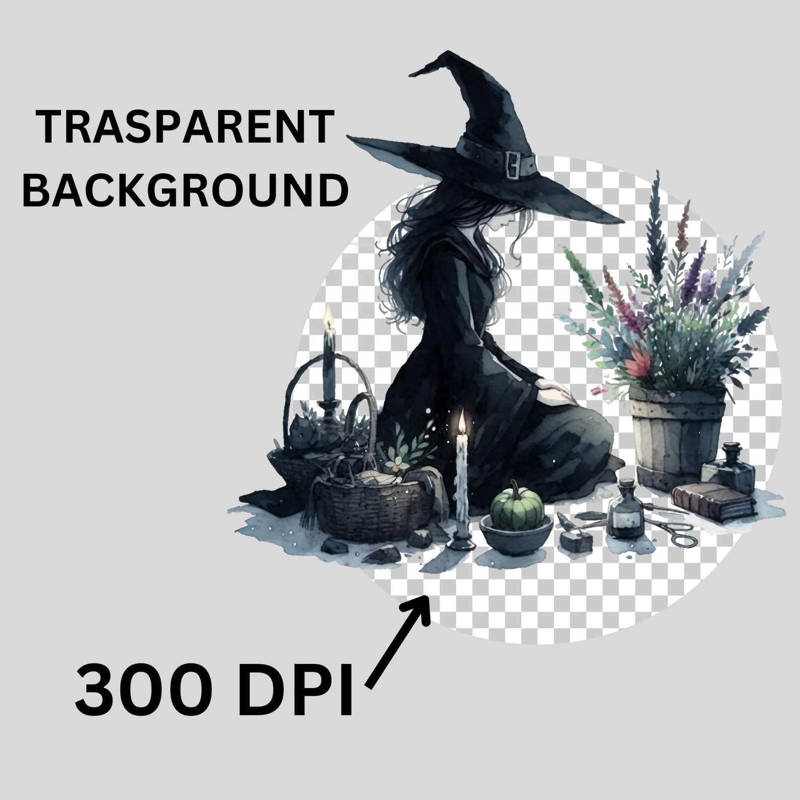 20 Witches Clipart, Witches on Halloween Clipart, Watercolor Witches ...