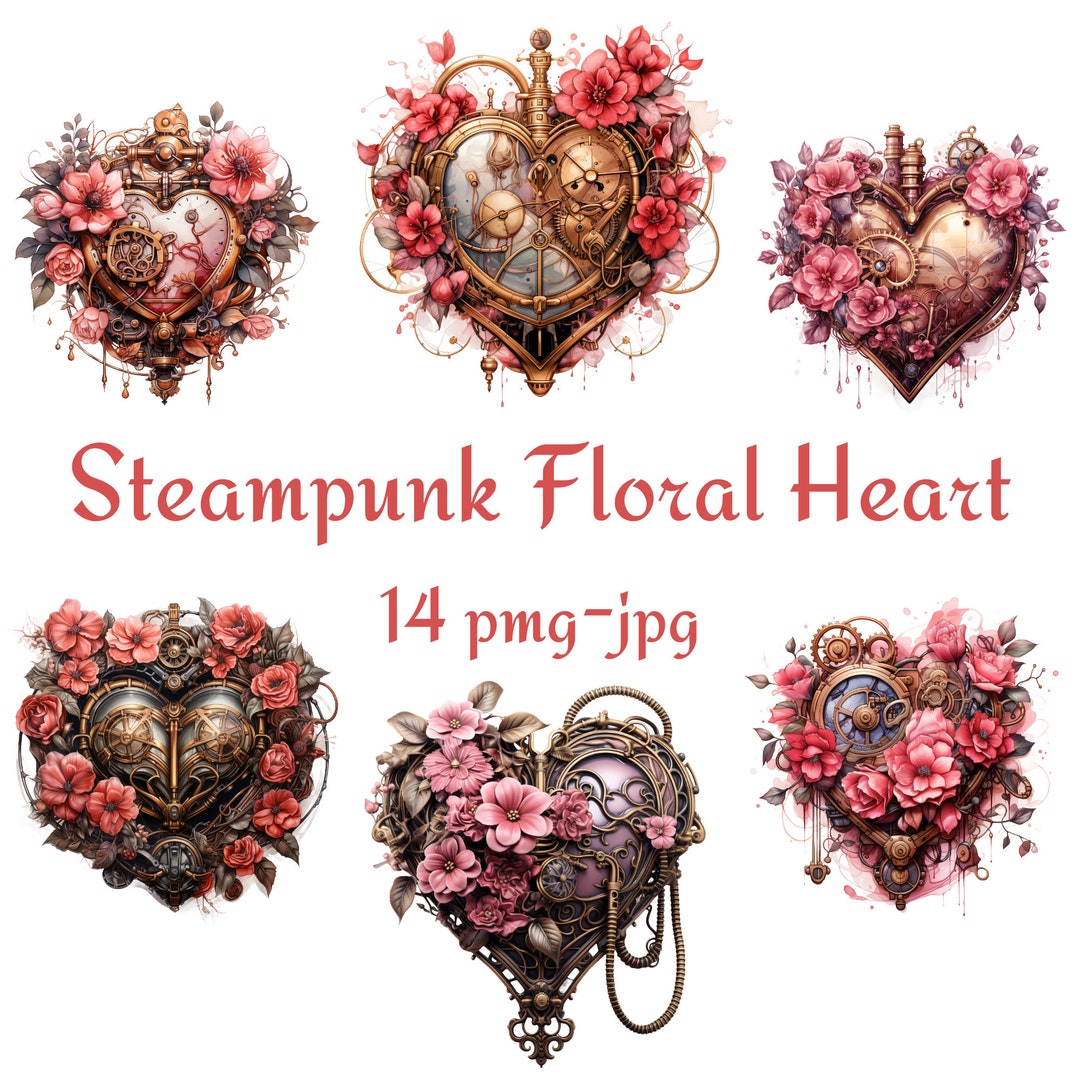 14 Steampunk Valentine Day Heart Clipart, Steampunk Valentine Day ...