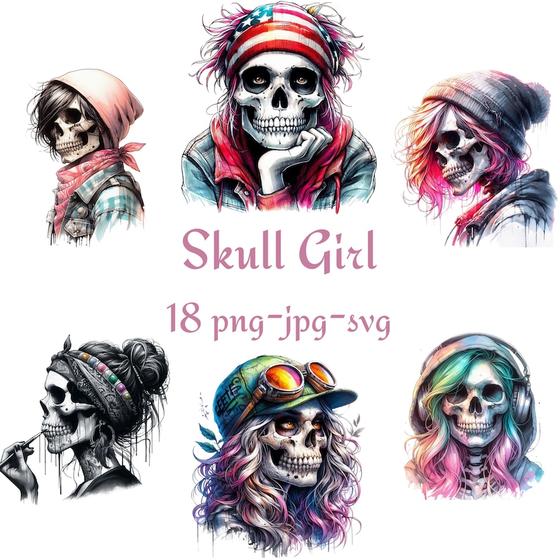 18 Skull Girl Clipart, Skull Girls Street Art Graffiti Clipart ...