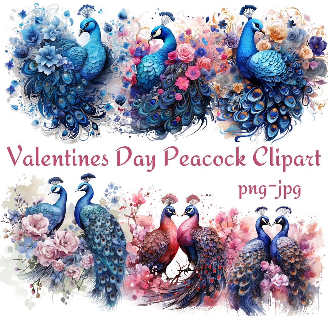 Valentines Day Peacock Clipart, Valentine's Day Flower Peacock Clipart ...