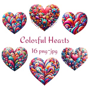 16 Colorful Hearts Clipart, Valentine's Day Cute Colorful Hearts ...