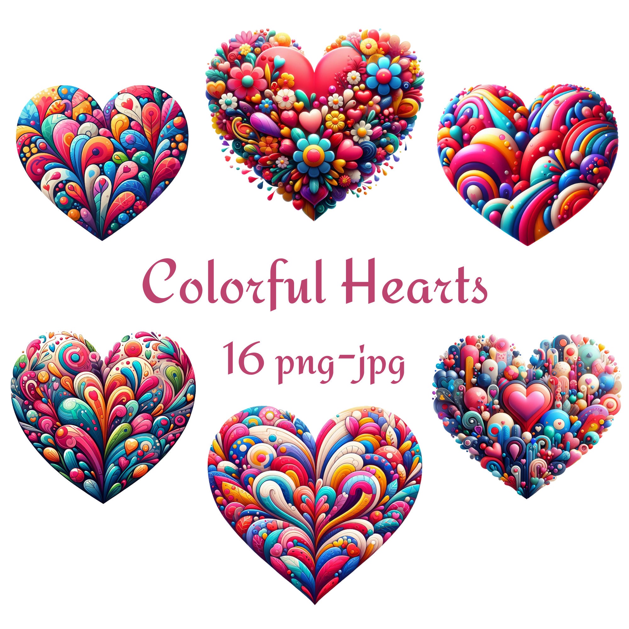 16 Colorful Hearts Clipart, Valentine's Day Cute Colorful Hearts ...