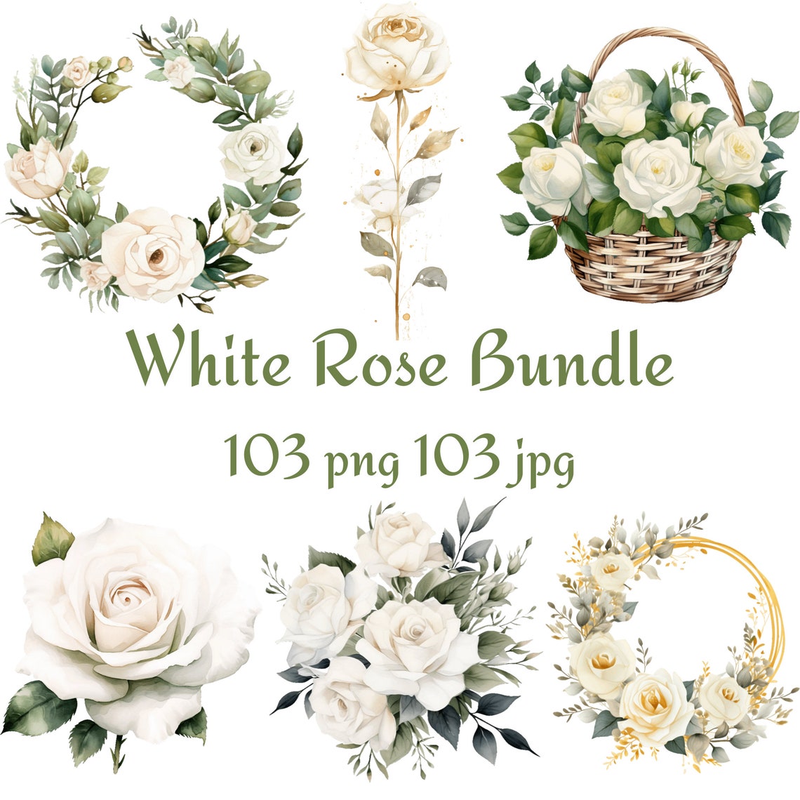 103 White Rose Bundle Bouquet, Gift Basket Rose, Rose With Golden ...