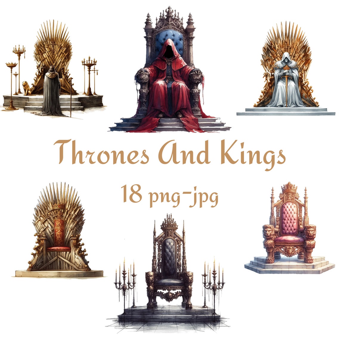18 Throne Clipart, Gothic Thrones and Kings Clipart, Watercolor Witches ...