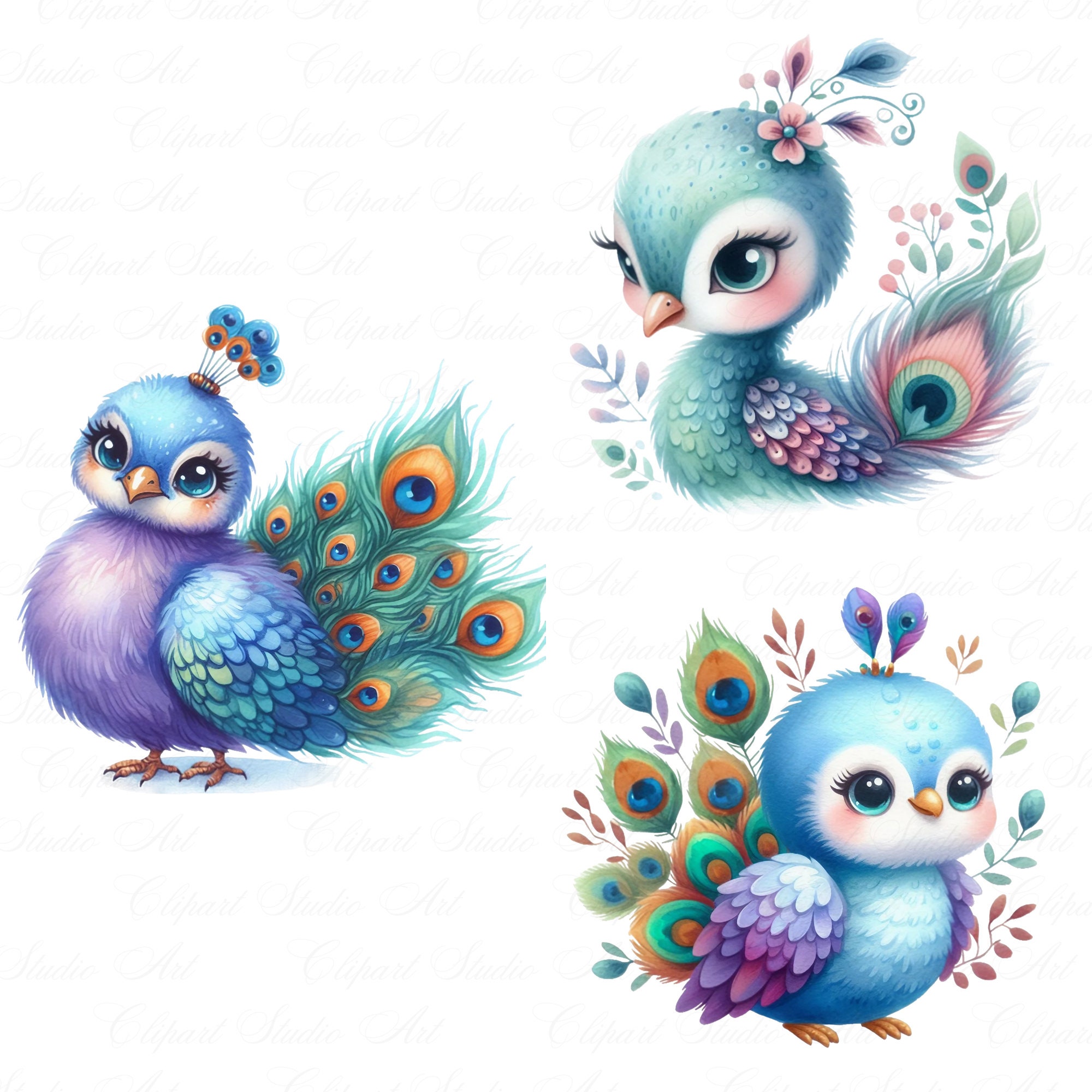 17 Cute Peacock Clipart, Watercolor Cute Peacock Clipart, Watercolor ...