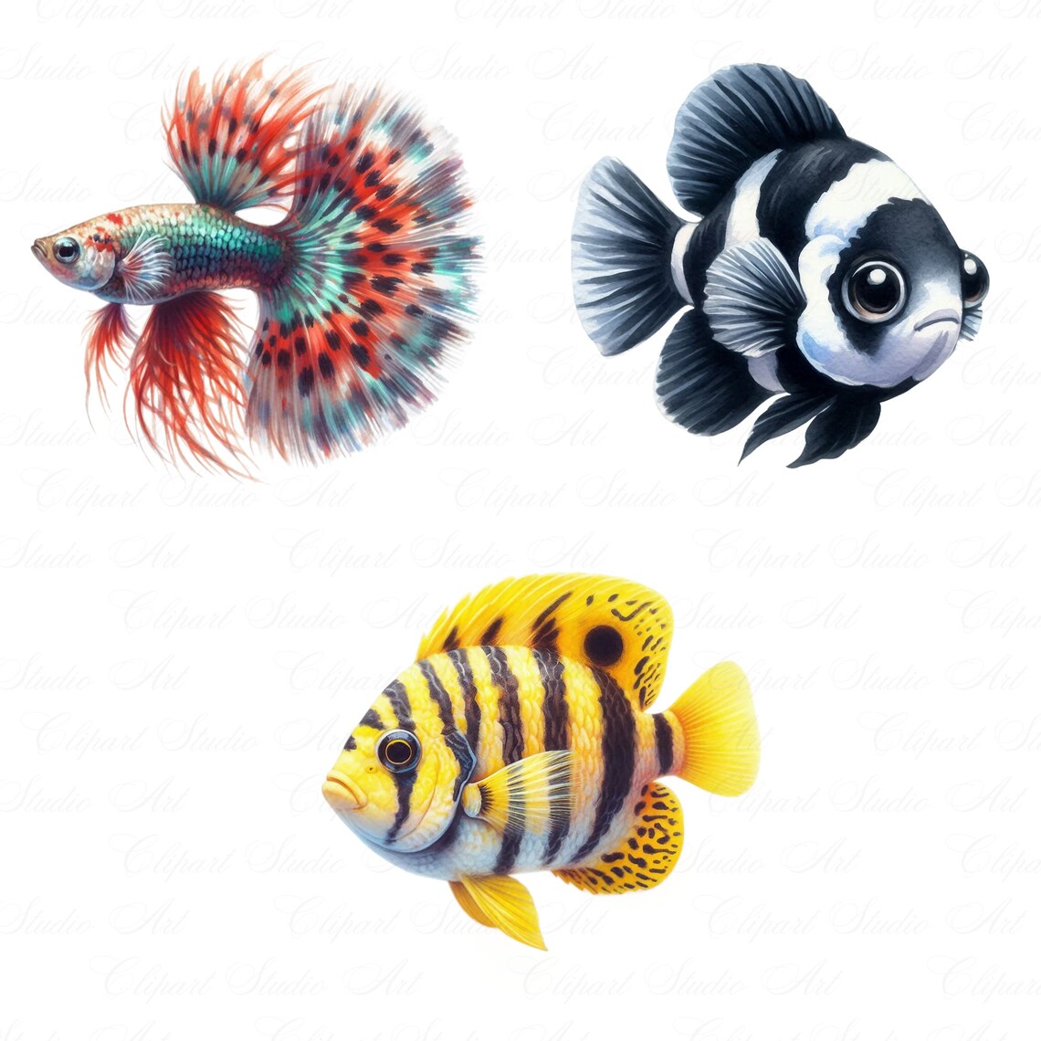 18 Aquarium Fish Clipart, Colorful Fish Clipart, Watercolor Aquarium ...